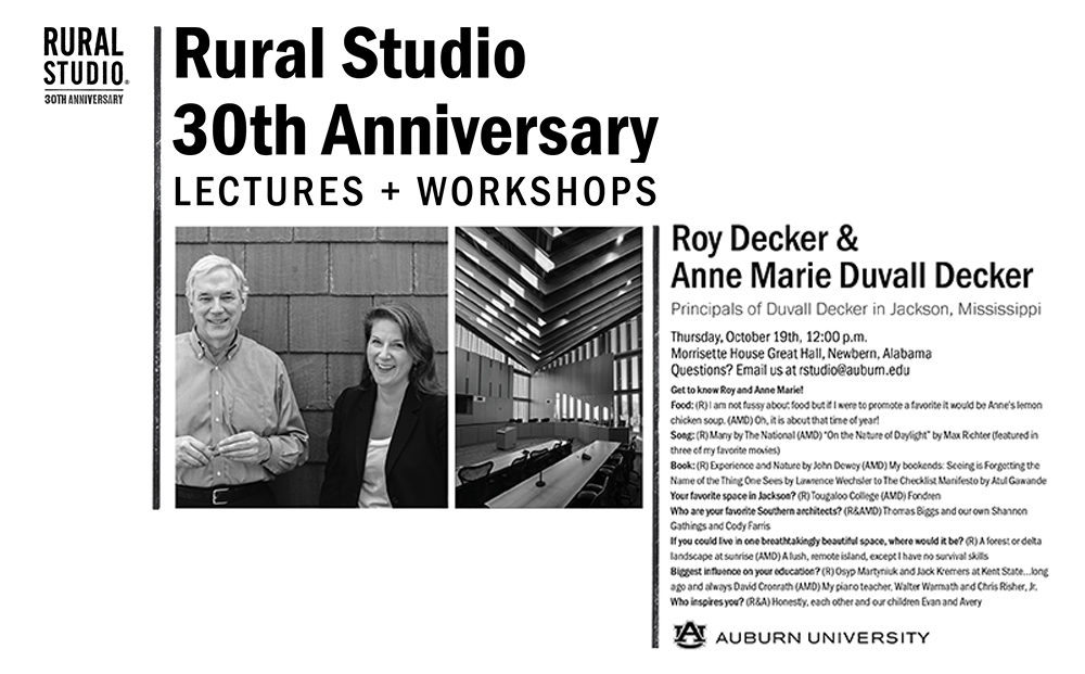 Duvall Decker » Duvall Decker Invited to Lecture at Rural Studio's 30th Anniversary Lectures and ...